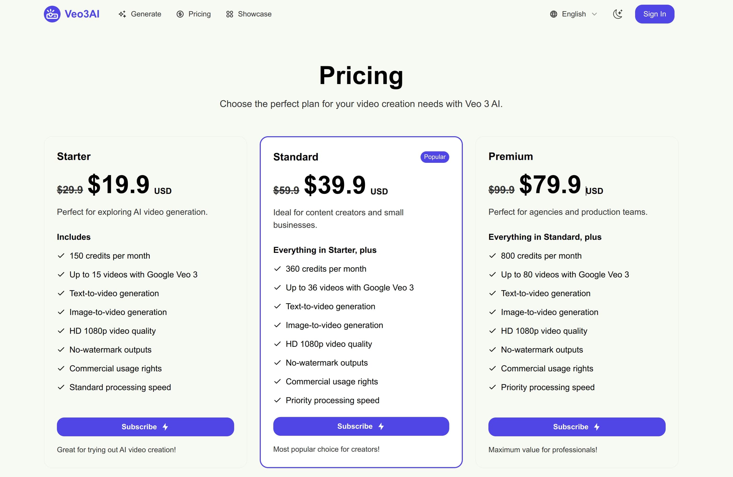 Veo 3 AI Pricing Plans & Subscriptions | Veo3AI.video